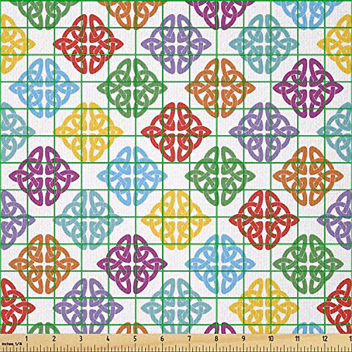 Lunarable Celtic Knot Fabric by The Yard, Colorful Antique European Ornate Design Mythological with Curved Lines, Stretch Knit Fabric for Clothing Sewing and Arts Crafts, 1 Yard, Multicolor