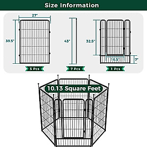 FXW Decorative Garden Metal Fence Temporary Animal Barrier for Yard, 5 Panels+1 Gate, 14'(L)×40"(H), Black