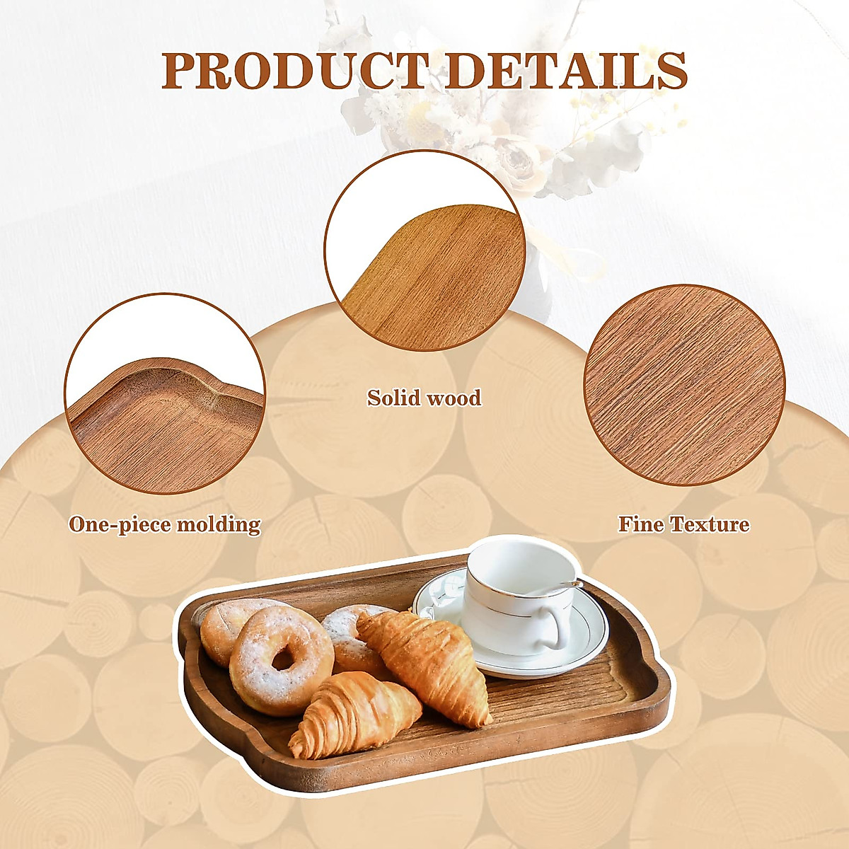 Rustic Wood Serving Tray Set of 2 Brown Rectangular Decorative Trays Farmhouse Charcuterie Boards Platter for Food, Fruit, and Coffee Great for Bed, Living, Ottoman, Coffee Table, Kitchen, or Party.