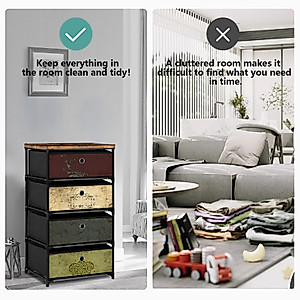 VASICAR Set of 2 Nightstands with 4 Drawers, Beside Table, Clothes Organizer, Storage Tower Unit, Small Fabric Dresser for Bedroom, Living Room, Closet, Entryway, Hallway, Nursery