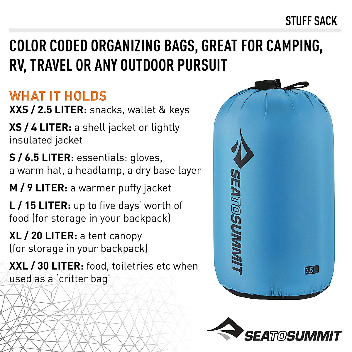 Sea to Summit Nylon Stuff Sack, Durable Outdoor and Travel Storage, X-Small / 4 Liter, Outback Red