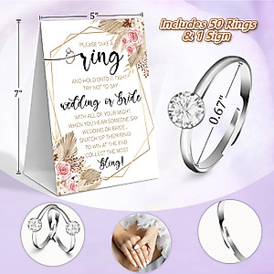 Pampas Grass Boho Bridal Shower Theme Decorations,Put A Ring On It Game,Don't Say Bride Games,Wedding Shower,Engagement Party Games(1 Sign And 50 Plastic Diamond Rings)-8