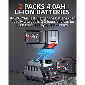 WAKYME 21V MAX Cordless Impact Wrench Kit, 1/2" Brushless Compact Wrench Power Tool Kit, TWO 4.0AH Li-ion Battery, 7Pcs Driver Impact Sockets, Fast Charger, Belt clip, Tool Box (250 Ft-lb Torque)
