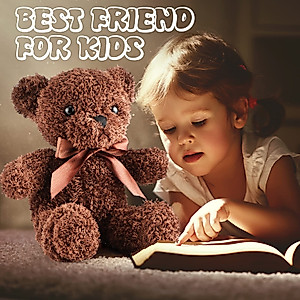 5 Pcs Bears Stuffed Animal Soft Plush Toys 12 Inches Cute Bear Small Shaggy Bear with Hoodie Bow Tie for Kids Boys Girls Baby Shower Birthday Party (Light Brown, Dark Brown, Bow Tie Style)