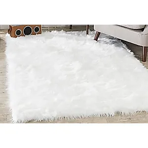 Silky Soft Faux Fur Rug, 3 ft. x 5 ft. White Fluffy Rug, Sheepskin Area Rug, Rectangle Rug for Living Room, Bedroom, Kid's Room, or Nursery, Home Décor Accent, Machine Washable with Non-Slip Backing