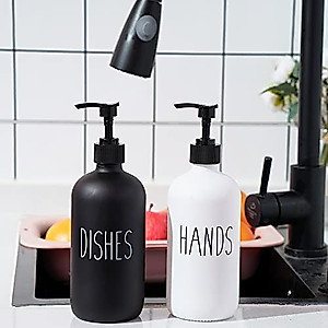 Funly mee 2 Pack Farmhouse Glass Soap Dispenser Set -17 OZ, Refillable Hand Soap and Dish Soap Dispenser for Bathroom and Kitchen (Black/White)