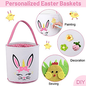 2PCS Large Easter Basket Empty for Teens Boys Girls Kids + Easter Banner + Pen, Bunny Personalized Easter Basket for Candy Stuffers Gifts Toys Egg Hunt Tote Bag Bucket, Party Favors Easter Basket Bulk