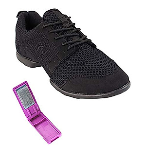 Very Fine Unisex Dance Sneakers - VFSN024 and Foldable Brush Bundle - Black - 10 Women/9 Men