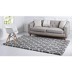 Unique Loom Rabat Shag Collection Area Rug - Marble (5' 1" x 8' Rectangle, Gray/ Ivory)