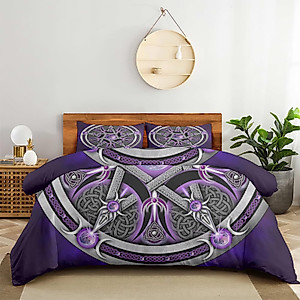 Bedding Sheet Bed Sets, Purple Wicca Wiccan Star Pentagram Pentacle Soft 3-Pieces Duvet Cover Set Comfy 1 Comforter Cover & 2 Pillowcases for All Season Full(79"×90")