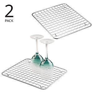 mDesign Modern Metal Wire Protective Kitchen Sink Raised Drying Mat/Grid for Countertop - Dry Dishes, Cups, Plates, Mugs - Easy to Clean - Unity Collection - 2 Pack - Chrome