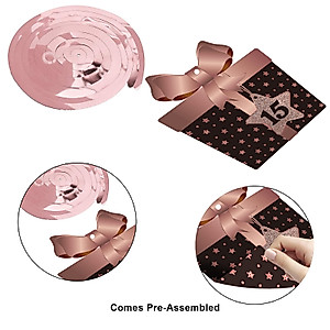 Happy 15th Birthday Hanging Swirls Streams Ceiling Decorations, Celebration 15 Foil Hanging Swirls with Cutouts for 15 Years Old Rose Gold Birthday Party Decorations Supplies