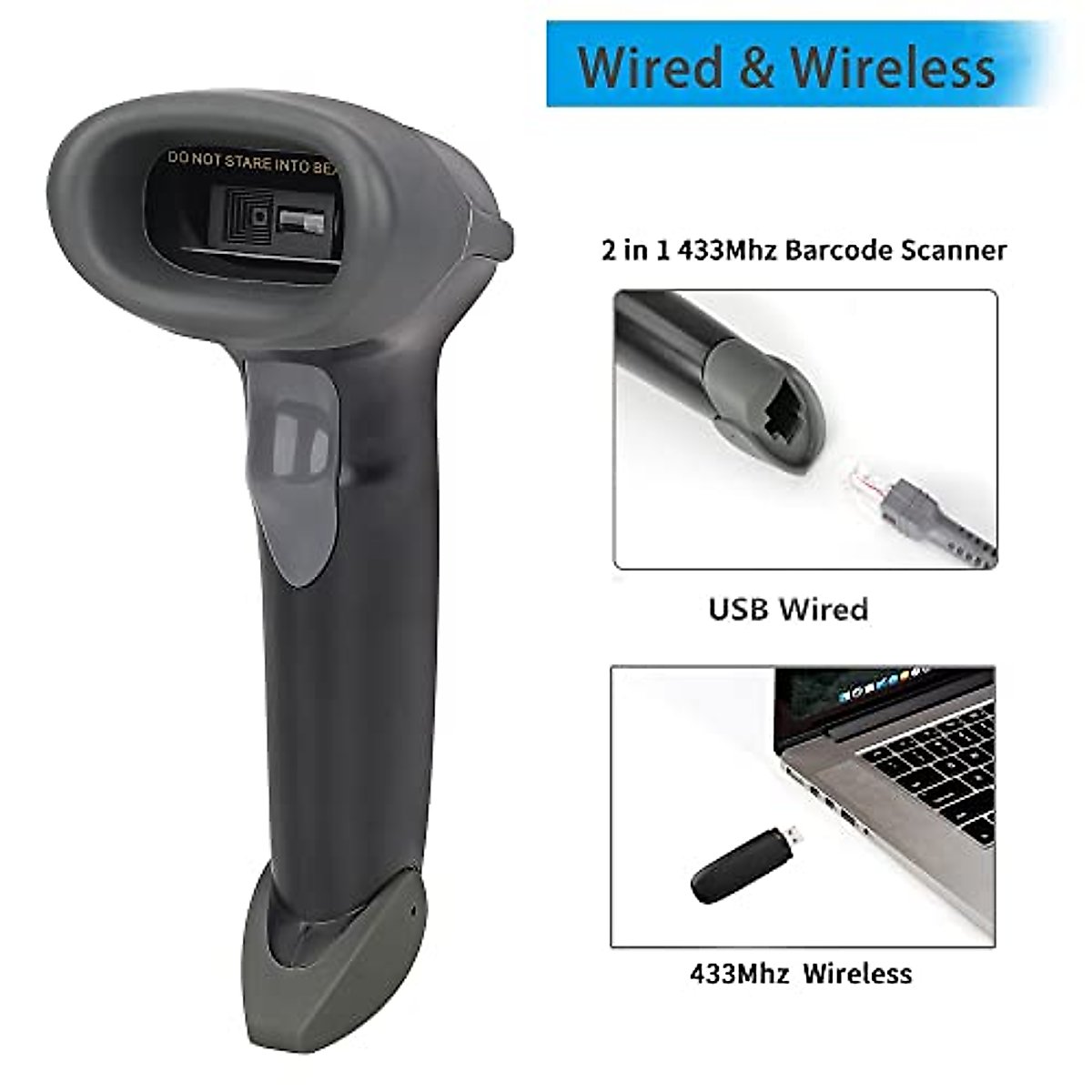 328 Feet Distance 1D CCD Wireless Bar Code Scanner for for PC Computers, UNIDEEPLY 2 in 1 (433MHZ Wireless & USB Wired) Automatic Barcode Reader Handheld USB Receiver for Store Supermarket, Warehouse