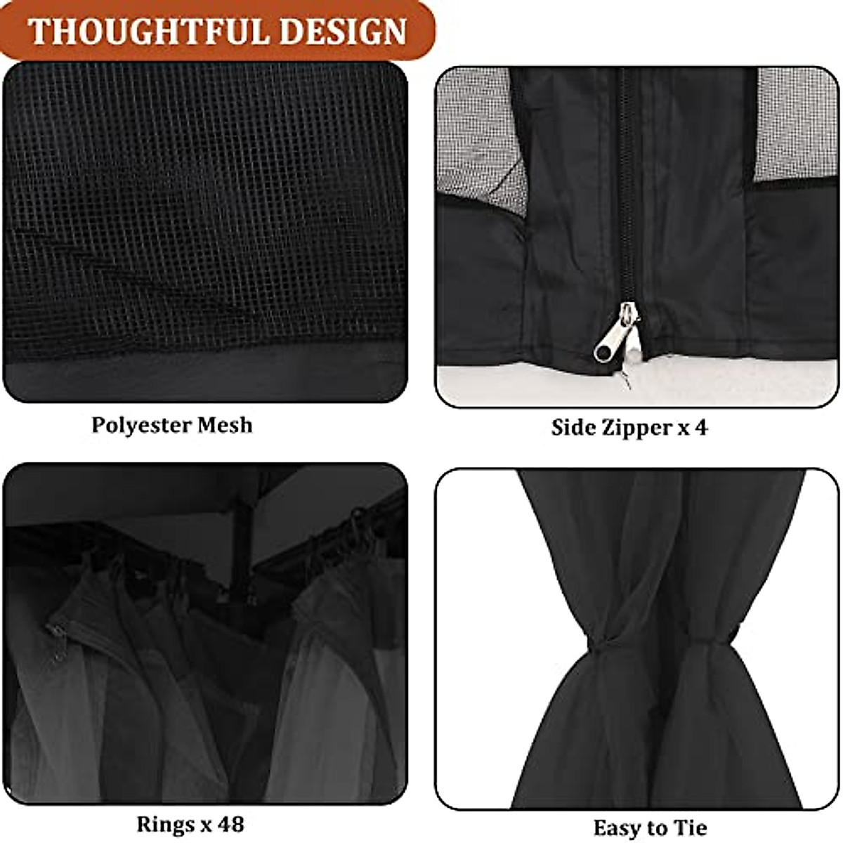 Softclub Gazebo Mosquito Netting Replacement 10x10ft, Universal Gazebo Netting for Outdoor Patio Garden Backyard Gazebo Canopy 4-Panel Screen Sidewall, Black (Mosquito Net Only)