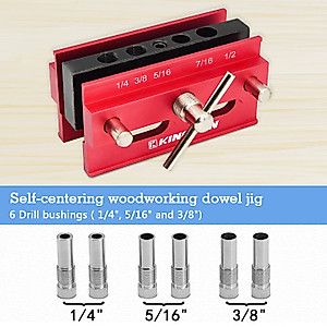 Kingson Self Centering Dowel Jig, Wood Doweling Hole Drill Guide Tool with Step Drill Guide Bushings Set, Woodworking Joints Tools for DIY Project