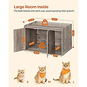 Feandrea Litter Box Enclosure, Cat Litter Box Furniture Hidden, with Front Entry, Modern Cat House for Indoor Cat, Kitty, Side End Table, 32.4 x 20.9 x 19.7 Inches, Greige UPCL001G01
