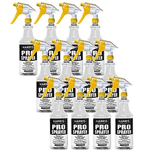 HARRIS Professional Spray Bottle 32oz (12-Pack), All-Purpose with Clear Finish, Pressurized Sprayer, Adjustable Nozzle and Measurements