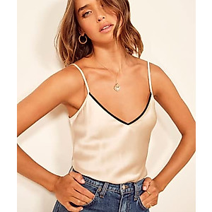 SWOMOG Womens Silk Satin Pajamas Set Two-Piece Pj Sets Cami Top and Capris Pants Sleepwear Champagne