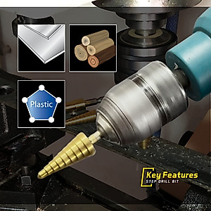 Step Drill Bit for Metal, Step Drill Bit, CORTOOL 3PCS Titanium Unibit Step Drill Bit Set, High Speed Steel Step Drill Bit HSS Quick Change 1/4" Shank,Total 28 Sizes 3/16" -1/2",1/4"-3/4",1/8"-1/2"