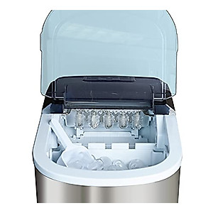 Angel Canada Stainless Steel Portable Ice Maker Compact Countertop with Panoramic View Window, Ice Cube Machine, Bullet Cubes in S/L Size 26 lb/24H for Home Office Party, Boat RV
