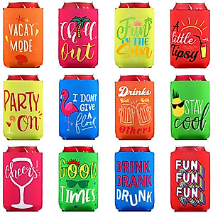 12 Packs Scalloped Can Cooler Sleeve Funny Beer Can Cooler Covers Beach Themed Beer Sleeve Insulated Neoprene Can Cooler Sleeve for Beer Beverages Cans and Bottles Summer Party Favors