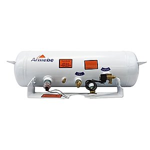 Flame King 5.9 Gallon ASME Horizontal Steel Propane Tank with Remote Fill and Bleeder Fittings, Pressure Relief Valve, and Solenoid Service Valve
