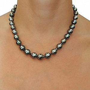 The Pearl Source 8.0-10.0mm Tahitian Pearl Baroque Necklace for Women - 14k Gold Pearl Strand Necklace | 18in Length Pearl Necklace with Genuine Cultured Pearls