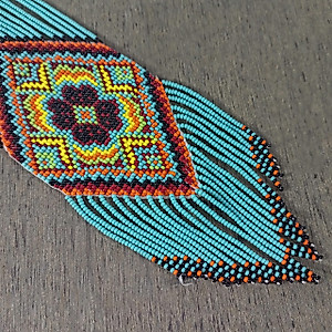 Weavish Native American Style beaded necklace for women Boho Statement Designer Jewelry Handmade Seed bead Long with earrings and Bracele (Turquoise)