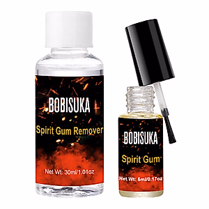 BOBISUKA Spirit Gum Adhesive and Remover Kit - 5ml Spirit Gum & 30ml SFX Makeup Adhesive Remover, Professional Prosthetic Make Up Glue for Halloween, Stage, Cosplay, Special FX (0.17oz + 1.01 oz)