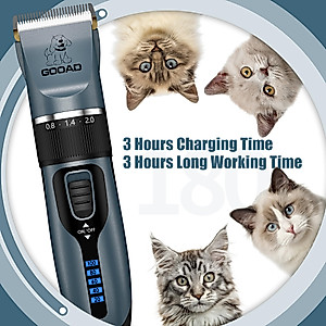Gooad Cat Clippers for Matted Hair, Cat Grooming Kit, Cordless Cat Shaver for Long Hair, Low Noise Paw Trimmer, Cat Hair Trimmer for Grooming,Quiet Pet Hair Clippers Tools for Cats Dogs (Blue)