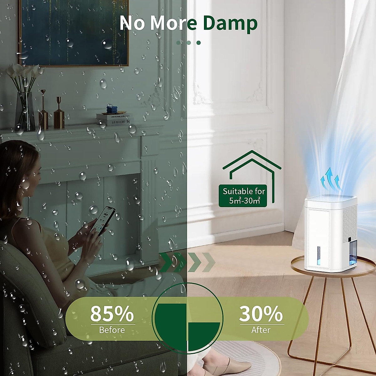 Dehumidifier, Dehumidifiers for Bedroom (40 OZ), Small Dehumidifiers,2400 Cubic Feet (100-500 sq ft), Quiet 30DB,Sleep Mode Auto-Off RGB Light for Bathroom, Cloakroom, RV, Basement