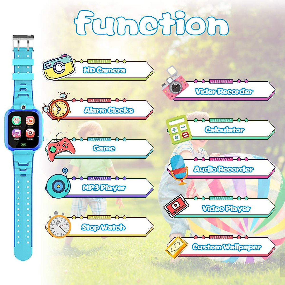 Kids Smart Watch for Boys Girls Game Smartwatch with 14 Educational Games HD Dual Camera Touchscreen Music Video Player 12/24 Hr Alarm Clock Pedometer Toddler Watch Learning Toys (Blue)