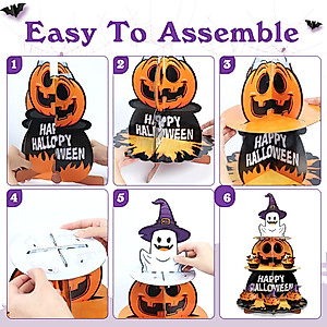 HIENAJ Halloween 3 Tier Cupcake Stand,Halloween cute Ghost Cupcake Holder Tower,Halloween Pumpkin Orange Cardboard Cake Dessert Stand,Birthday Party Supplies Halloween Carnival Decoration (Great size