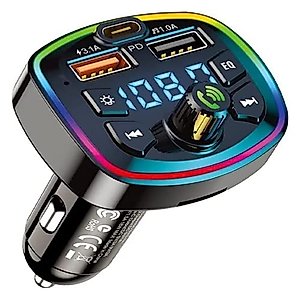 MJHA Bluetooth FM Transmitter for Car - Cigarette Lighter Aux Port Bluetooth Car Adapter & MP3 Player - A Multi-Function Smart Adaptor with Radio Transmitter & USB PD Fast Charging Port