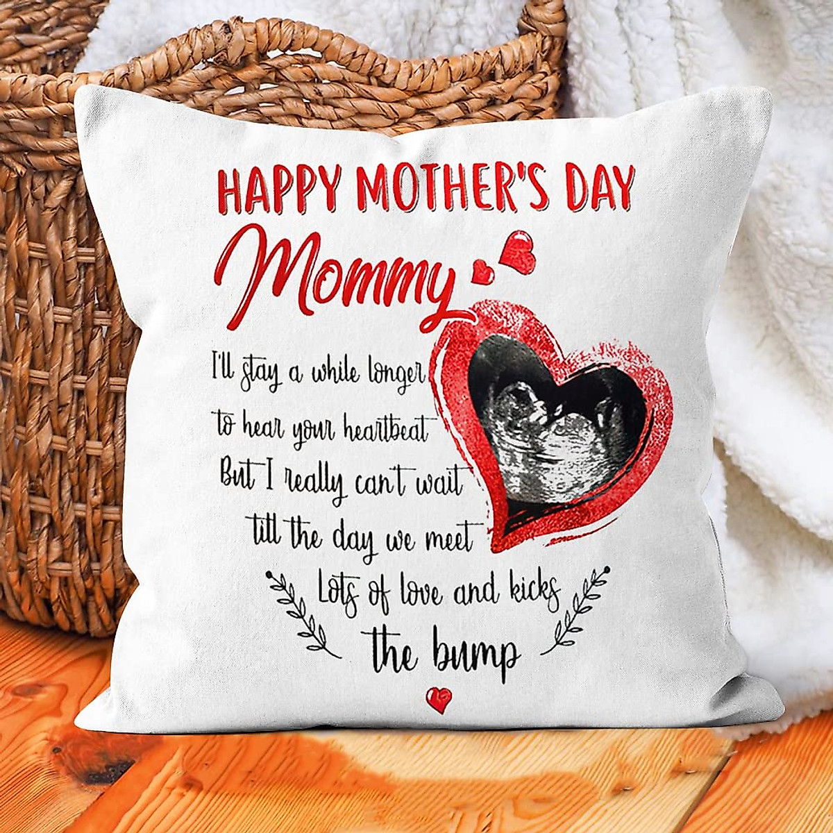 Vacedi New Mom Gifts, I'll Stay A While Longer to Hear Heartbeat Baby Sonogram, Personalized Square Pillow with Photo, Gifts for New Mom, Double Sided Sofa Couch Cushion, Gifts for Birthday