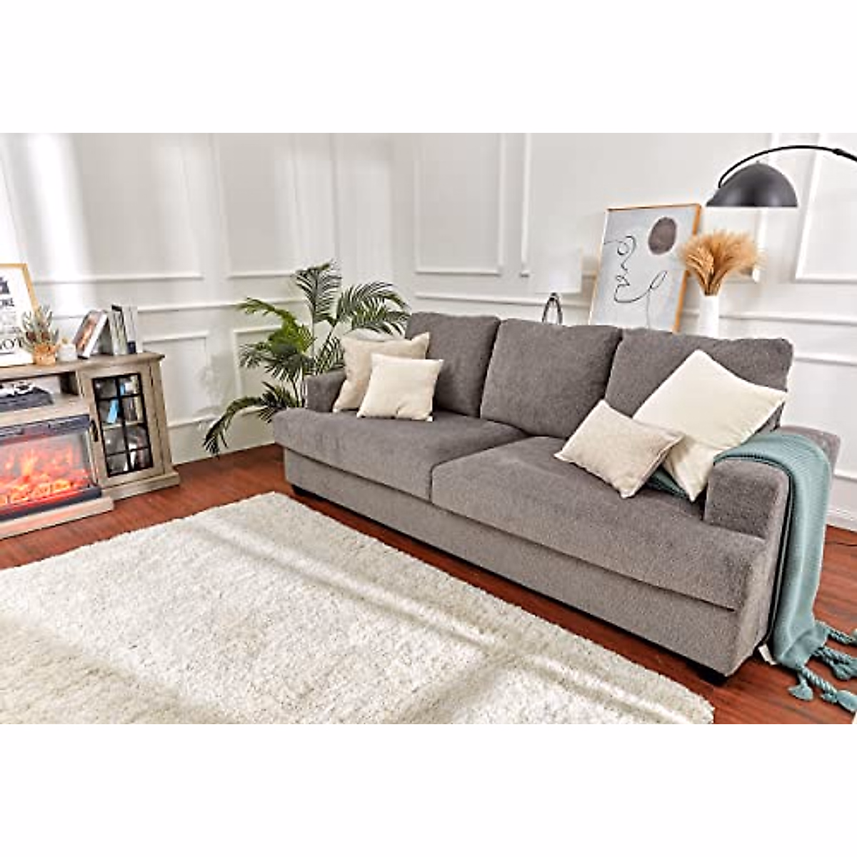 AMERLIFE Deep Seat Sofa-Contemporary Chenille Sofa Couch, 97" Wide 3 Seater for Living Room-Oversized Comfy Sofa, Grey