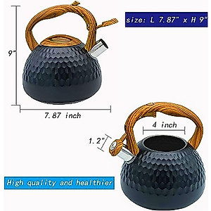 Starbbq 2.8 Qt Tea Kettle for Stovetop Whistling Teapot, Stainless Steel Tea Kettles with Wood PatternHandle and One-Touch Open and Close Button (Black）