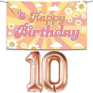KatchOn, Huge Rose Gold Number 10 Balloon - Pack of 3 | Foil 10 Balloon Number, Groovy Backdrop | Groovy Birthday Banner for 10th Birthday Decorations for Girl and Groovy Party Decorations