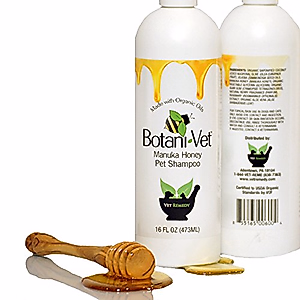 BotaniVet Certified Organic Manuka Honey Pet Shampoo 16 Oz - 100% Natural Ingredients - Veterinary Dermatologist Formulated for Allergies and Itching