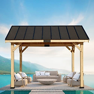 Erinnyees 12' x 11' Solid Spruce Wood Hardtop Gazebo with Waterproof Asphalt Roof for Lawn, Garden, Deck, Patio