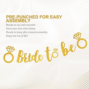 Bride to Be Banner, Glitter Gold Bridal Shower Banner Bride to be Decorations Bachelor Party Banner for Wedding Engagement Party Sign Decoration
