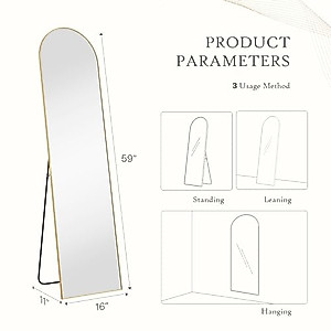 NEWBULIG 59"x16" Full Length Mirror, Floor Mirror Hanging or Leaning, Full Body Mirror with Stand,Wall Mounted Mirror,Gold-Arched
