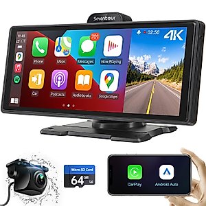 Portable 9.3" Dash Mount Apple CarPlay with 4K Front and Rear 1080P Dash Cam,Wireless Android Auto Car play Screen Stereo for Cars, with Backup Camera/Bluetooth/AUX/FM,Head Unit,Car Audio Receivers