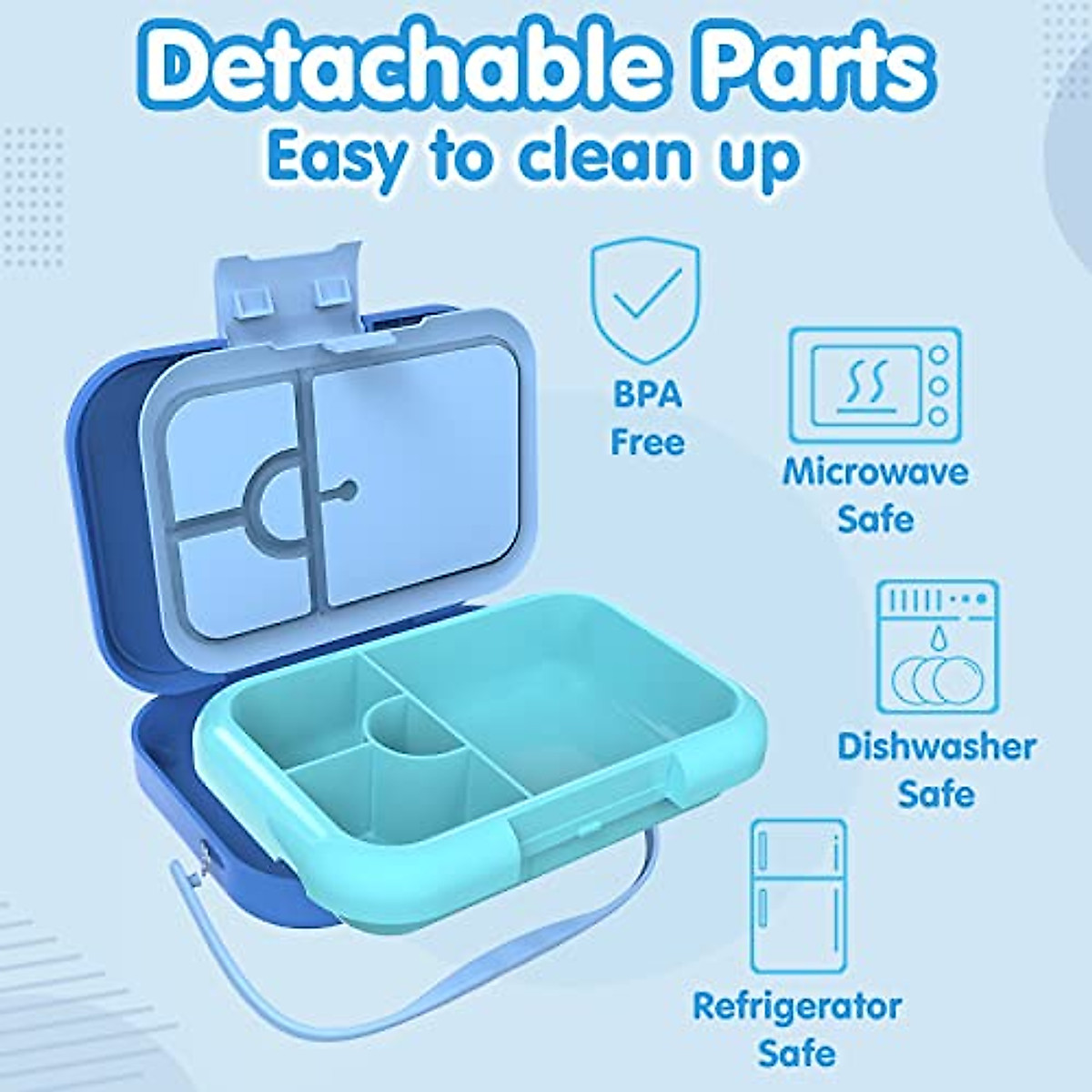 ermete® Leak-Proof 4-compartment Bento Lunch Box for Kids with Removable Divider,Hand-held Lunch Container for Age 4-10 Daycare/School lunches,Microwave & Dishwasher Safe,BPA-Free