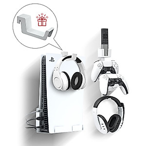 PS5 Wall Mount Kit, PS5 Wall Mount with Playstation 5 Controller Holder,Headphone hook and PS5 remote control storage box - PS5 Accessories Kit (NOT for PS5 Slim)