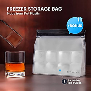 BERLINZO Premium Clear Ice Cube Maker - Whiskey Ice Ball Maker Mold Large 2 Inch - Crystal Clear Ice Maker Sphere - Clear Ice Ball Maker with Storage Bag - Clear Ice Mold for Cube Ice Maker