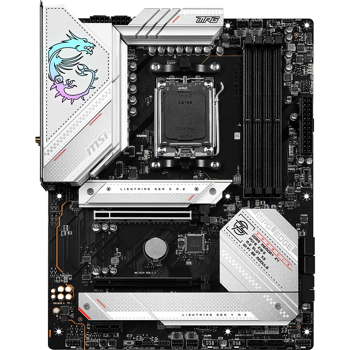 MSI MPG B650 Edge WiFi Gaming Motherboard (AMD Ryzen 9000/8000/7000 Series Processors, AM5, ATX, DDR5, PCIe 4.0, M.2, SATA 6Gb/s, USB 3.2 Gen 2, HDMI/DP, Wi-Fi 6E, Bluetooth 5.3, ATX)