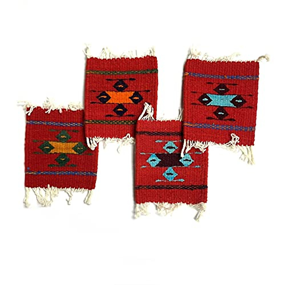 Woven Wool Coaster Teotitlan Oaxca Mexico Set 4 Assorted Colors and Patterns