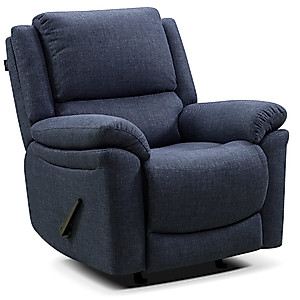 Rocker Recliner Chair, Modern Rocking Recliner, Glider Recliner, Push Back Upholstered Recliner Armchair with Footrest, Ergonomic Arms, Back, Wood Steel Structure Living Room Private cinema, Navy Blue