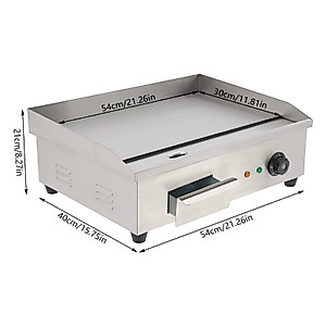 Professional Electric Griddle Commercial Electric Griddle Flat Top Grill Hot Plate Commercial Grill BBQ Electric Countertop Griddle for Restaurant Kitchen 548x350mm 110V